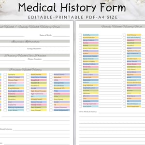 Comprehensive Medical History Form: Editable A4 PDF - Etsy