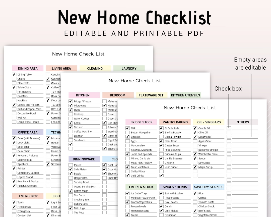 New Home Essentials Checklist Editable Bundle, New Home Checklist ...