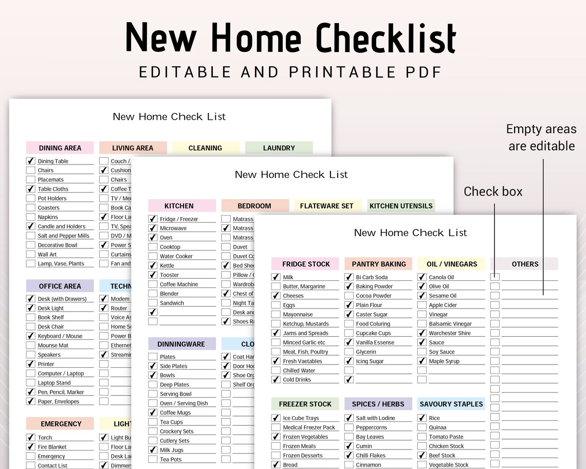 New Home Essentials Checklist Editable Bundle, New Home Checklist ...