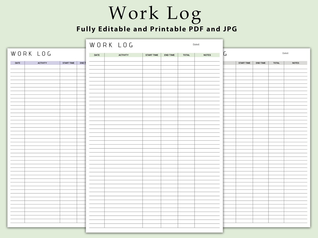 Work Log Template for Productive Workdays, Efficiency in Action ...