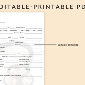 Patient History Form: Medical Intake Questionnaire (PDF) - Etsy