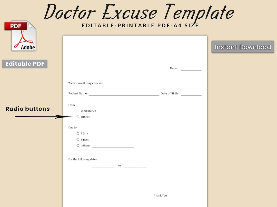 Doctor Excuse Template Medical Excuse Form Physician's Note Template ...