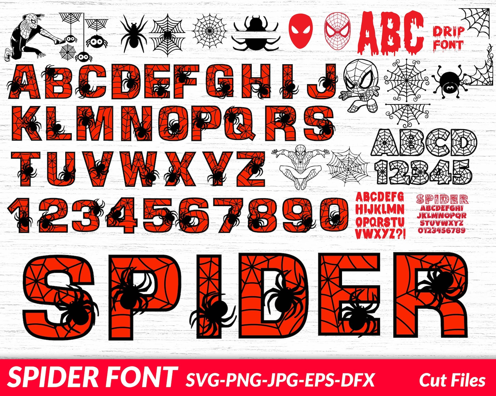 Spider Font SVG Bundle: Halloween Alphabet, Web Letters (digital ...
