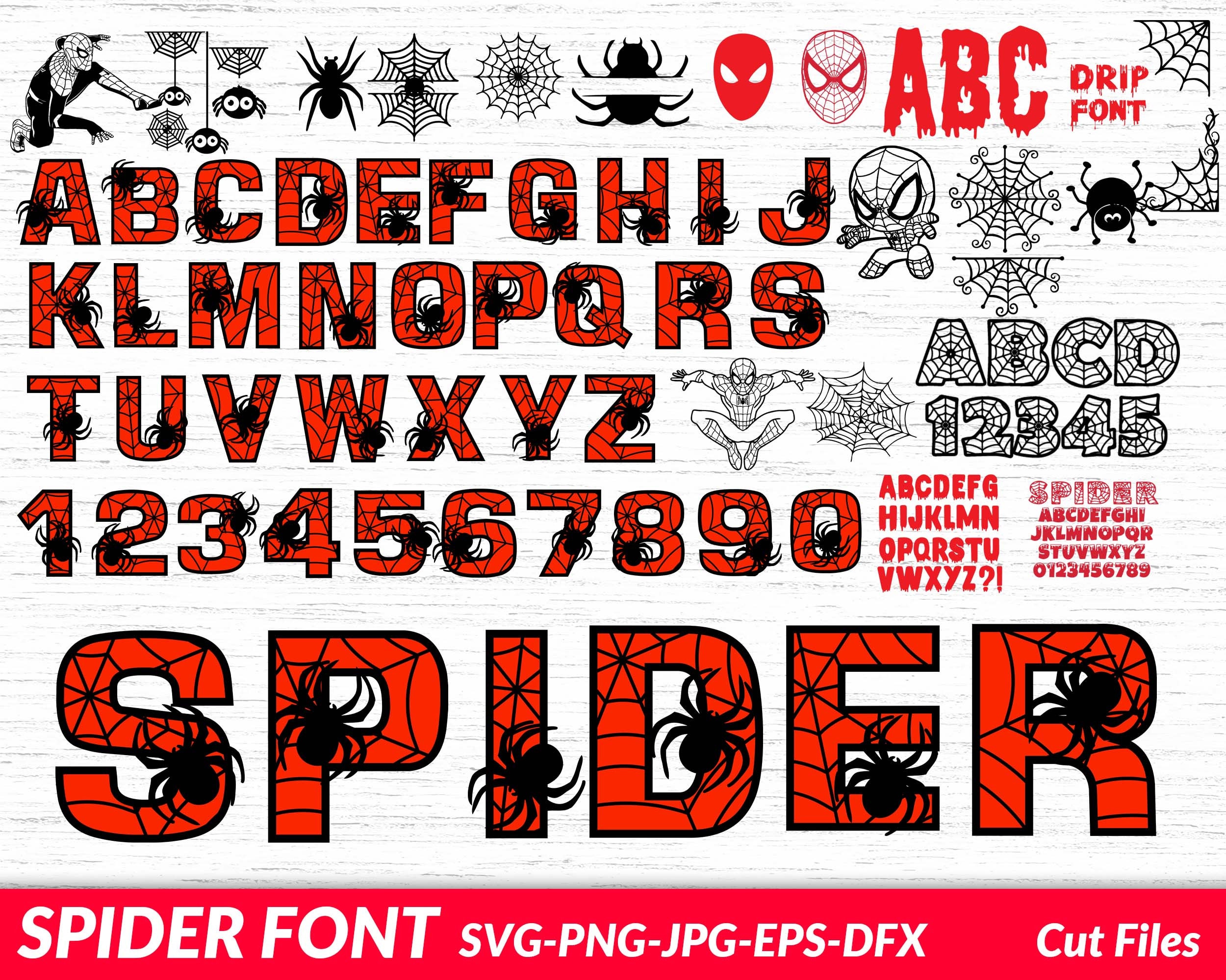 70 Spider Font SVG Bundle Spider Alphabet SVG Spider Font Spider Web Font Spider Web SVG Spider ...