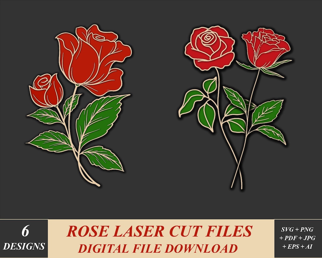 Two Layered Rose Laser Cut Svg File, Christmas Vector Files Wood Laser ...