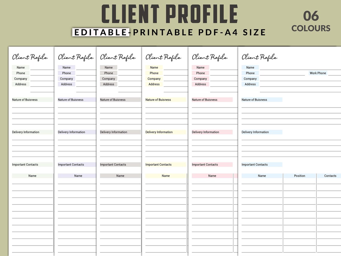 Client Profile Template: Client Information Form (A4 PDF) - Etsy