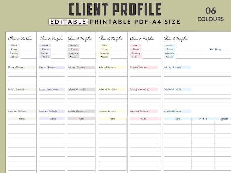 Client Profile Template: Client Information Form (A4 PDF) - Etsy