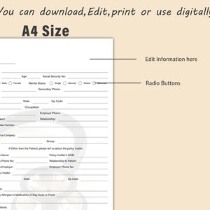 Patient History Form: Medical Intake Questionnaire (PDF) - Etsy