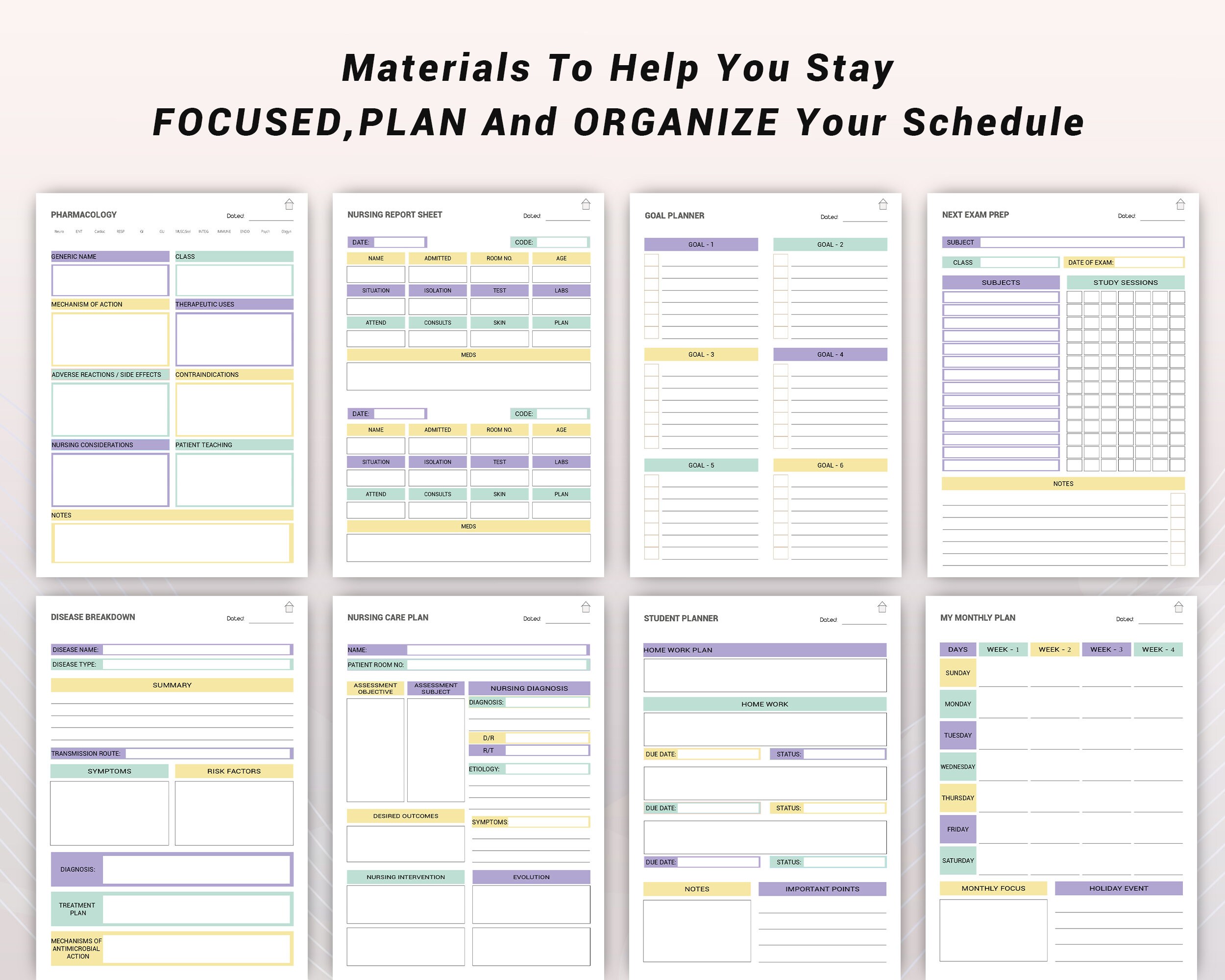 Nursing School Planner, Student Nurse Organizer, Nursing Student Agenda ...