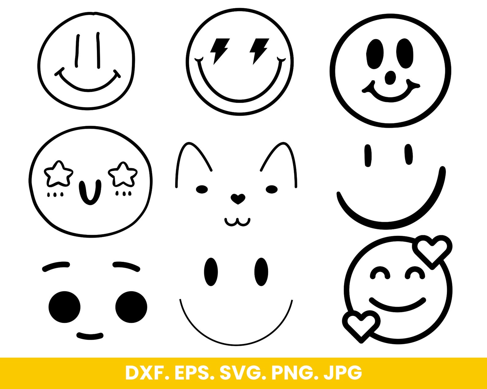 Happy Faces Svg Bundle, Heart Svg, Smiley, Drippy Smile Svg, Melting ...
