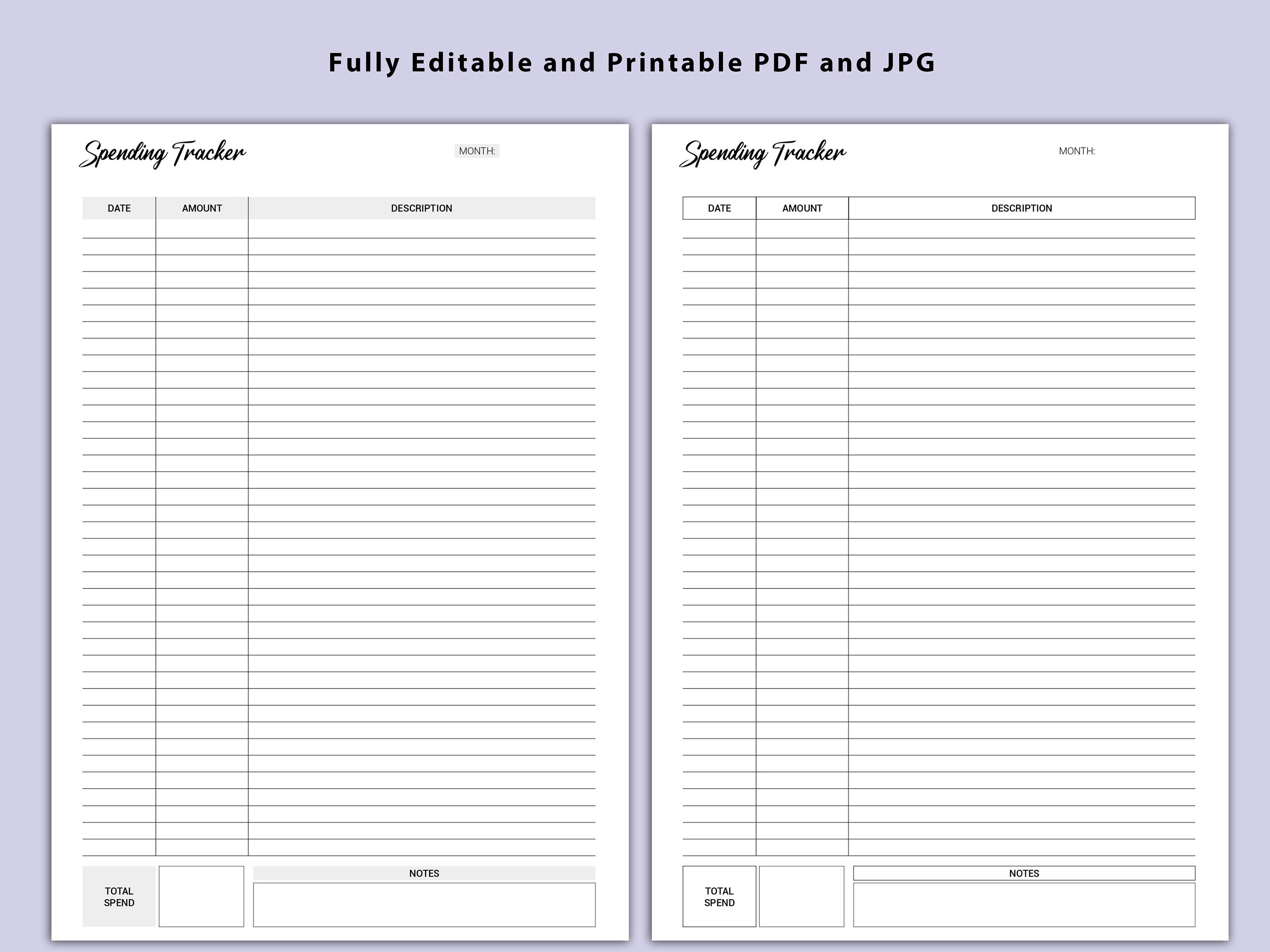 Spending Tracker Printable and Editable, Expense Tracker, Budget ...