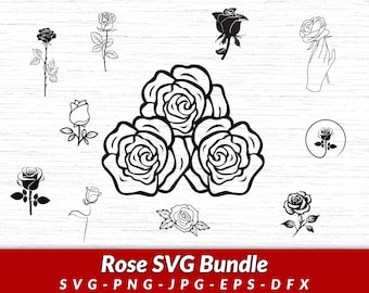 Rose Svg Bundle, Roses Svg, Rose Clipart, Flower Svg, Roses Template ...
