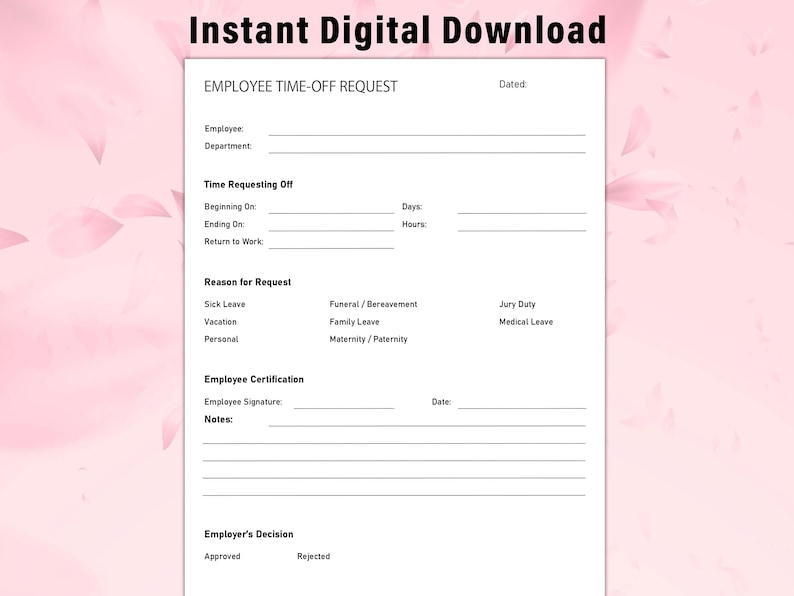 Editable Employee Time off Request Template (A4 PDF) - Etsy