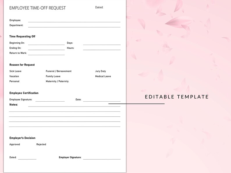 Printable and Editable Employee off Request, Employee Time-off Request ...