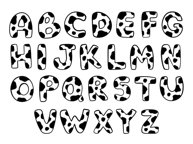 Cow Alphabet Split Monogram SVG - Baby Cow Letters Farm Animal Print ...