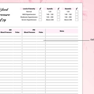 Blood Pressure Log Printable, High Blood Pressure Tracker Template ...