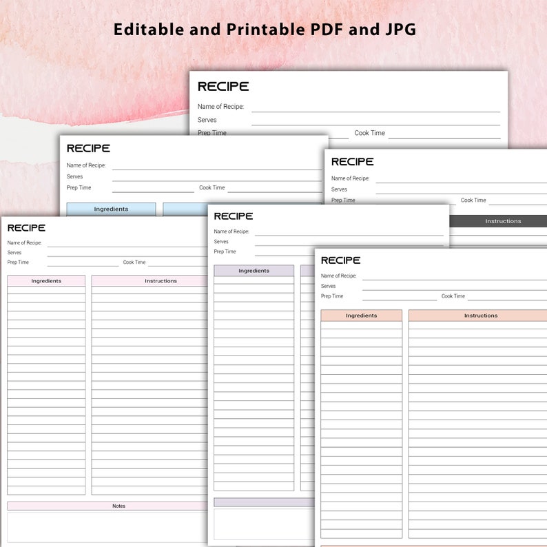 Recipe Template, Cooking Recipe Format, Meal Planning Template, Recipe ...