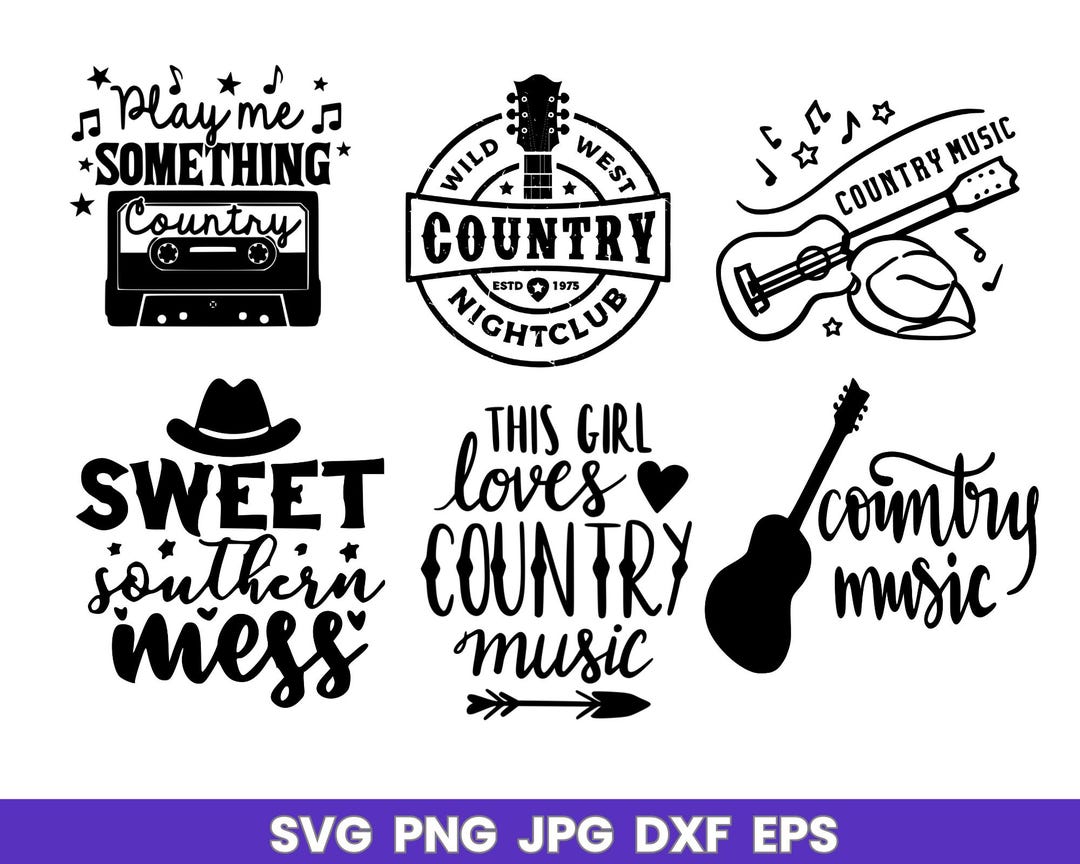 Country Music SVG Bundle: Guitar, Cassette, Southern Mess (digital ...