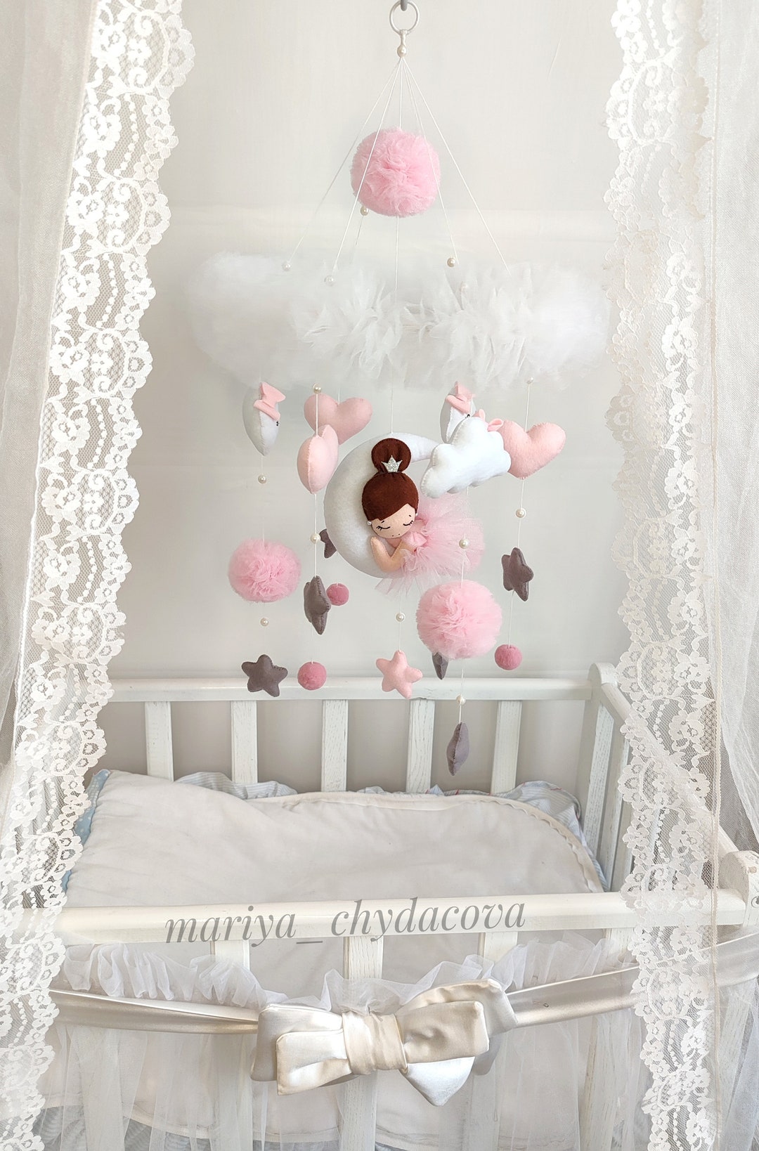 Princess Baby Mobile ,pink and Gold Baby Shower Gift,girl Nursery Decor ...