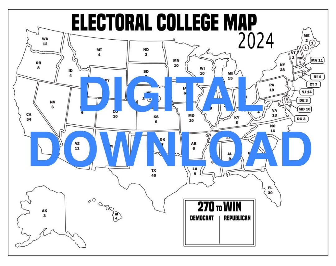 Electoral College Map 2024, Digital Download, Kid Activity, Color ...