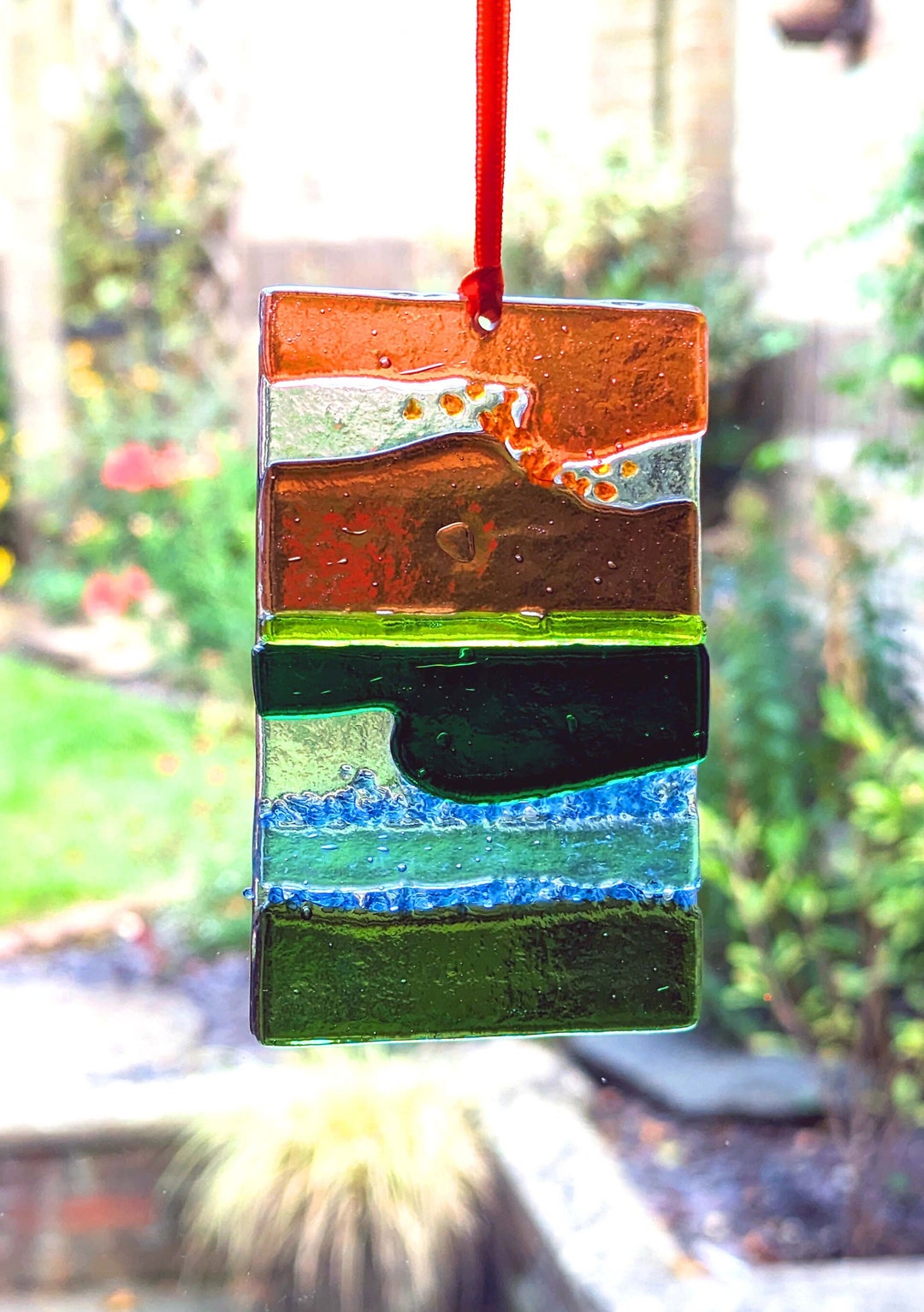 Fused Glass Artistic Sunset Landscape Hanger - Etsy