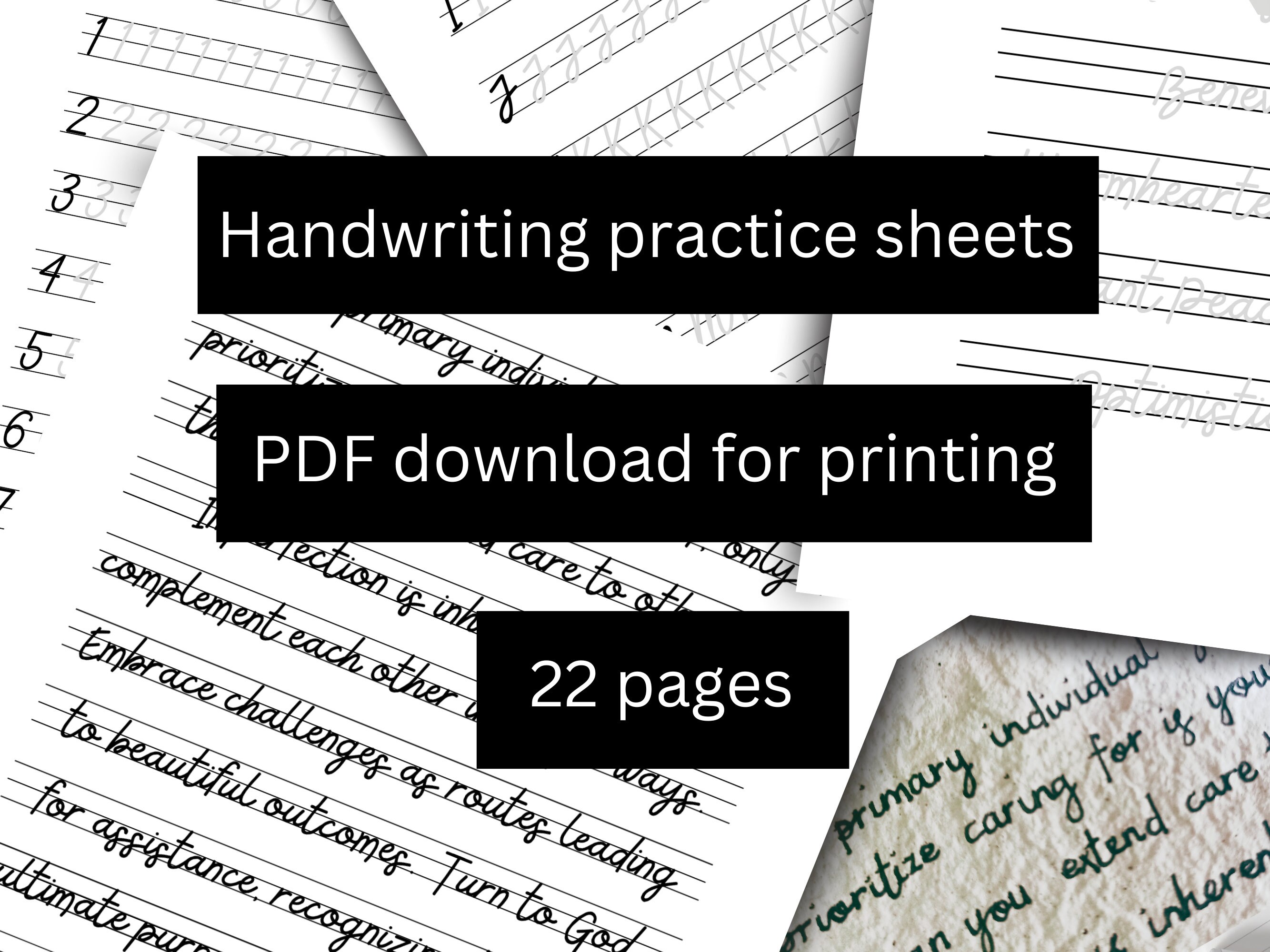 Easy Cursive Handwriting Alphabet Number Words Practice Sheets PDF ...