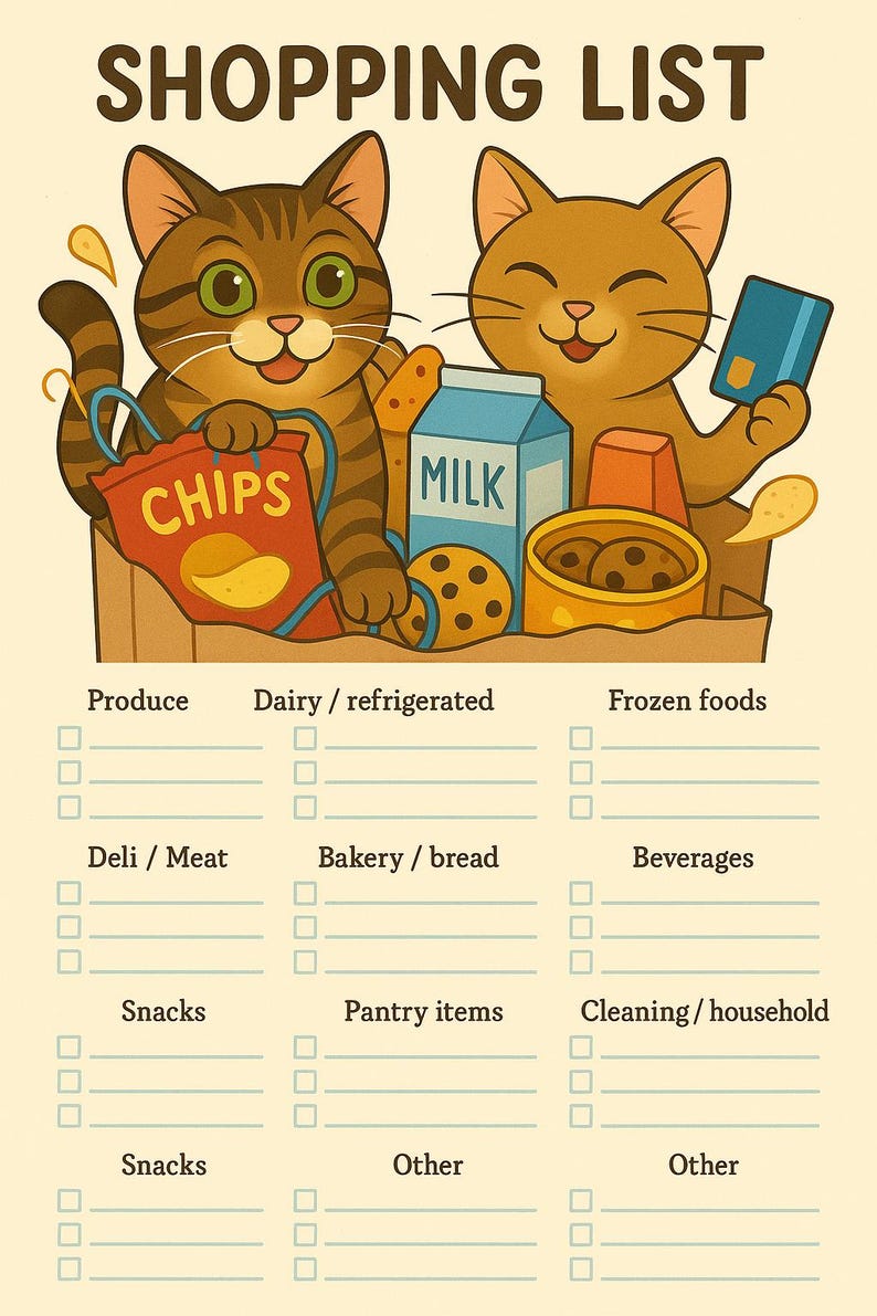 Funny Cat Grocery List Bundle | Printable Shopping Lists With ...