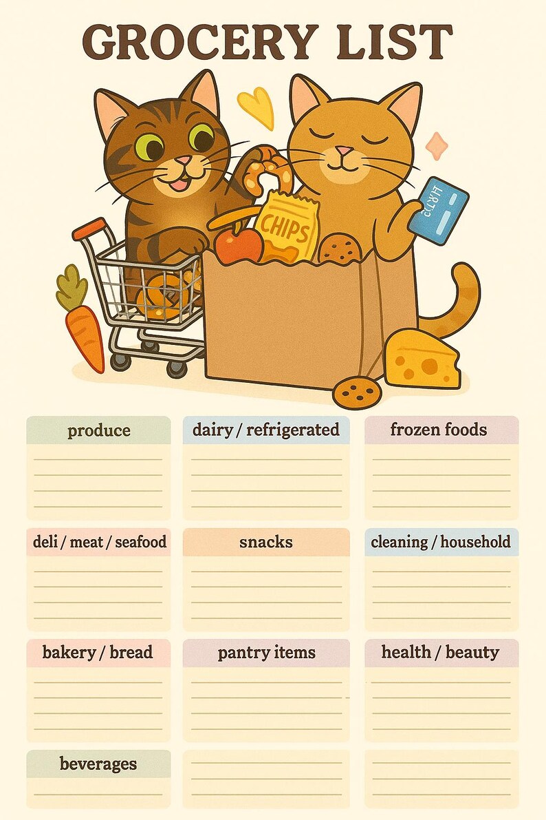 Funny Cat Grocery List Bundle | Printable Shopping Lists With ...