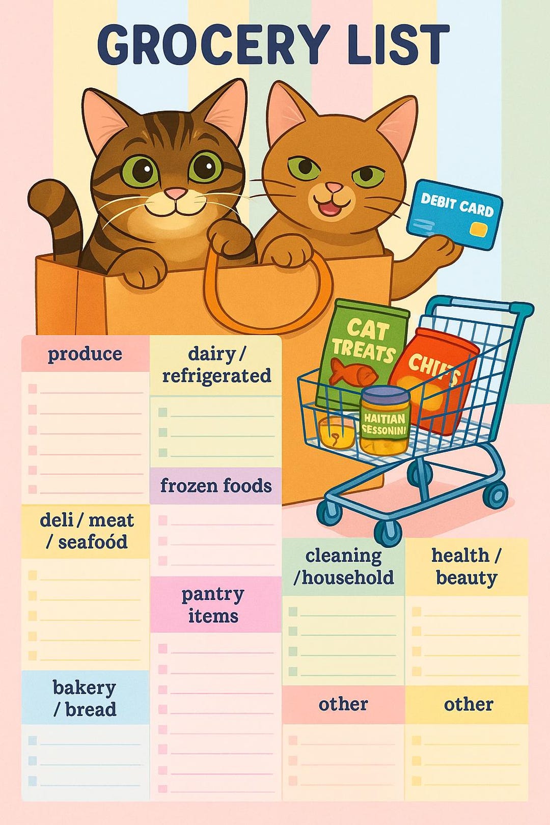 Funny Cat Grocery List Bundle | Printable Shopping Lists With ...
