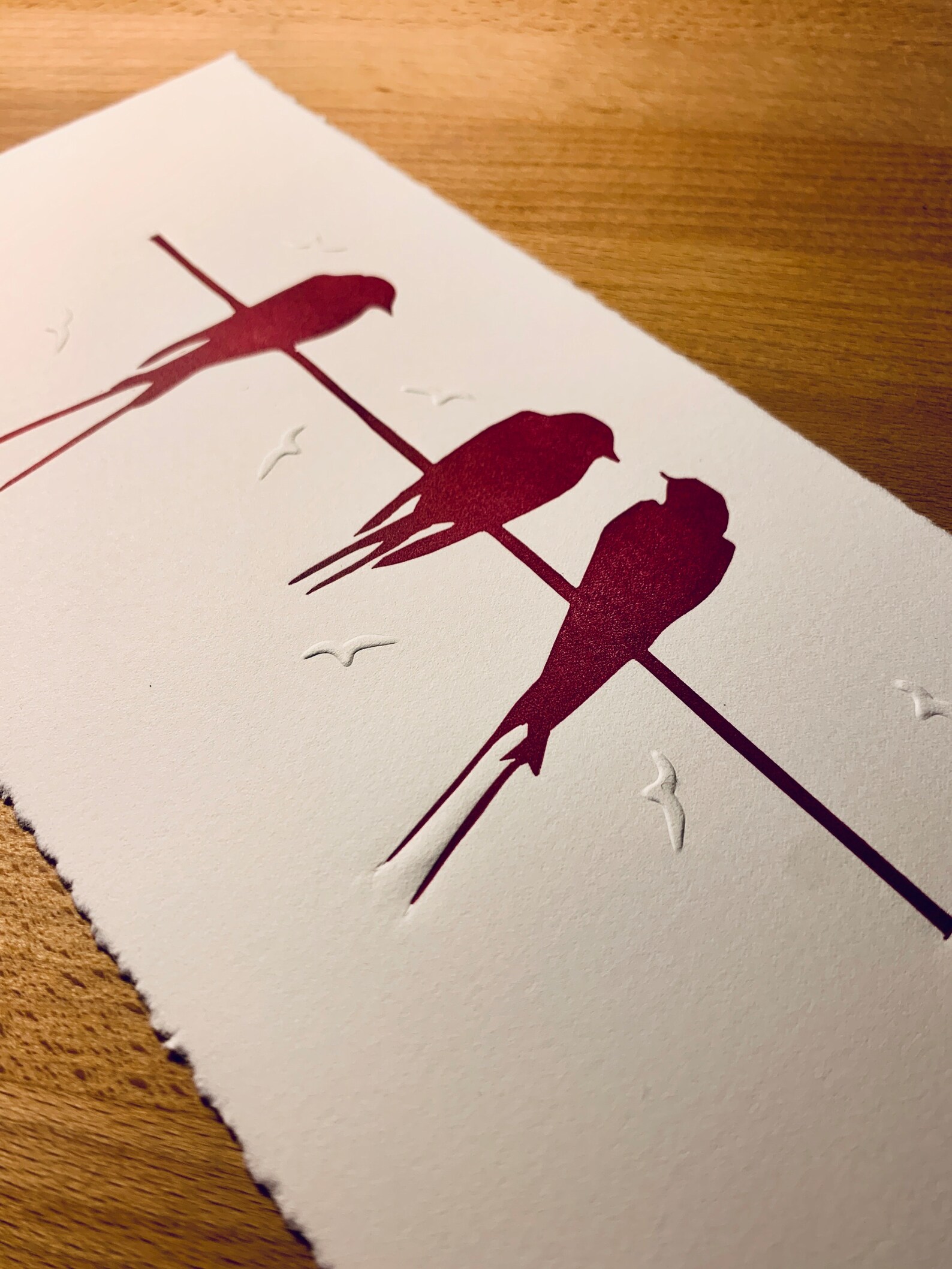 Sunset Swallows Original Linocut Print, Embossed, Handmade, Bird ...