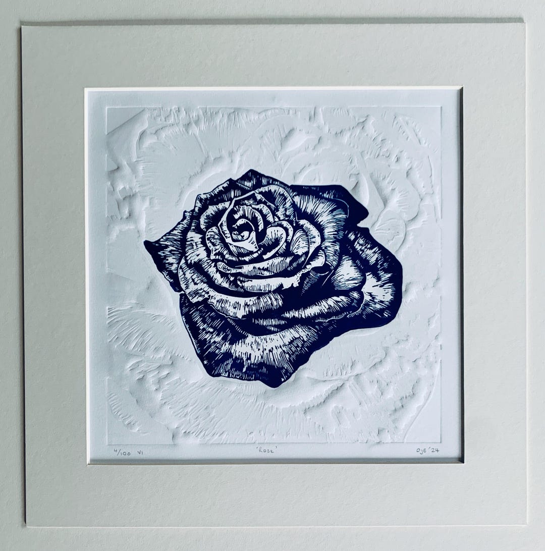 Rose | Embossed Linoprint | Limited Edition | Original Handmade Linocut ...
