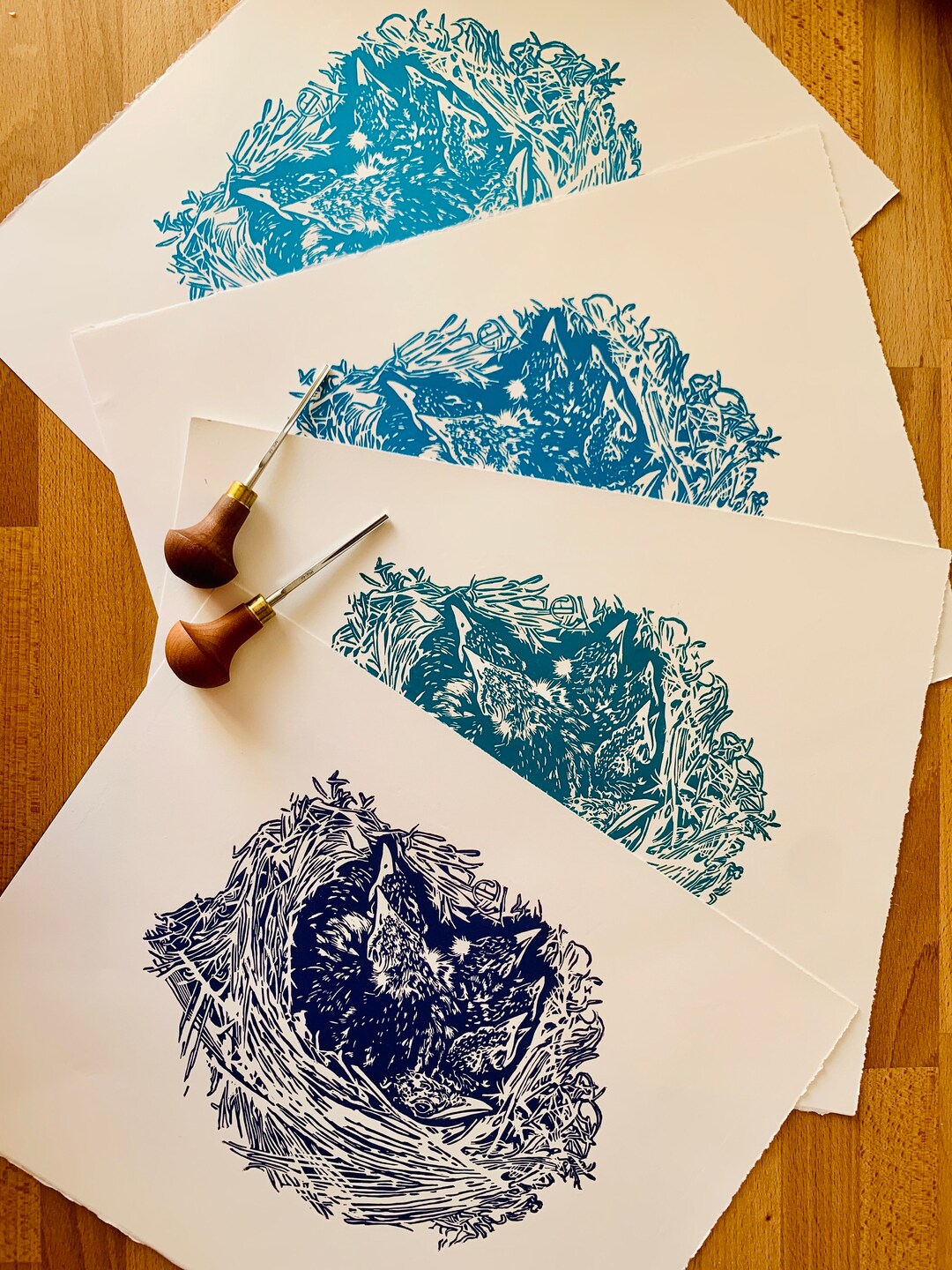 Springtime Hatchlings Original Linocut Print, Limited Edition, Handmade ...