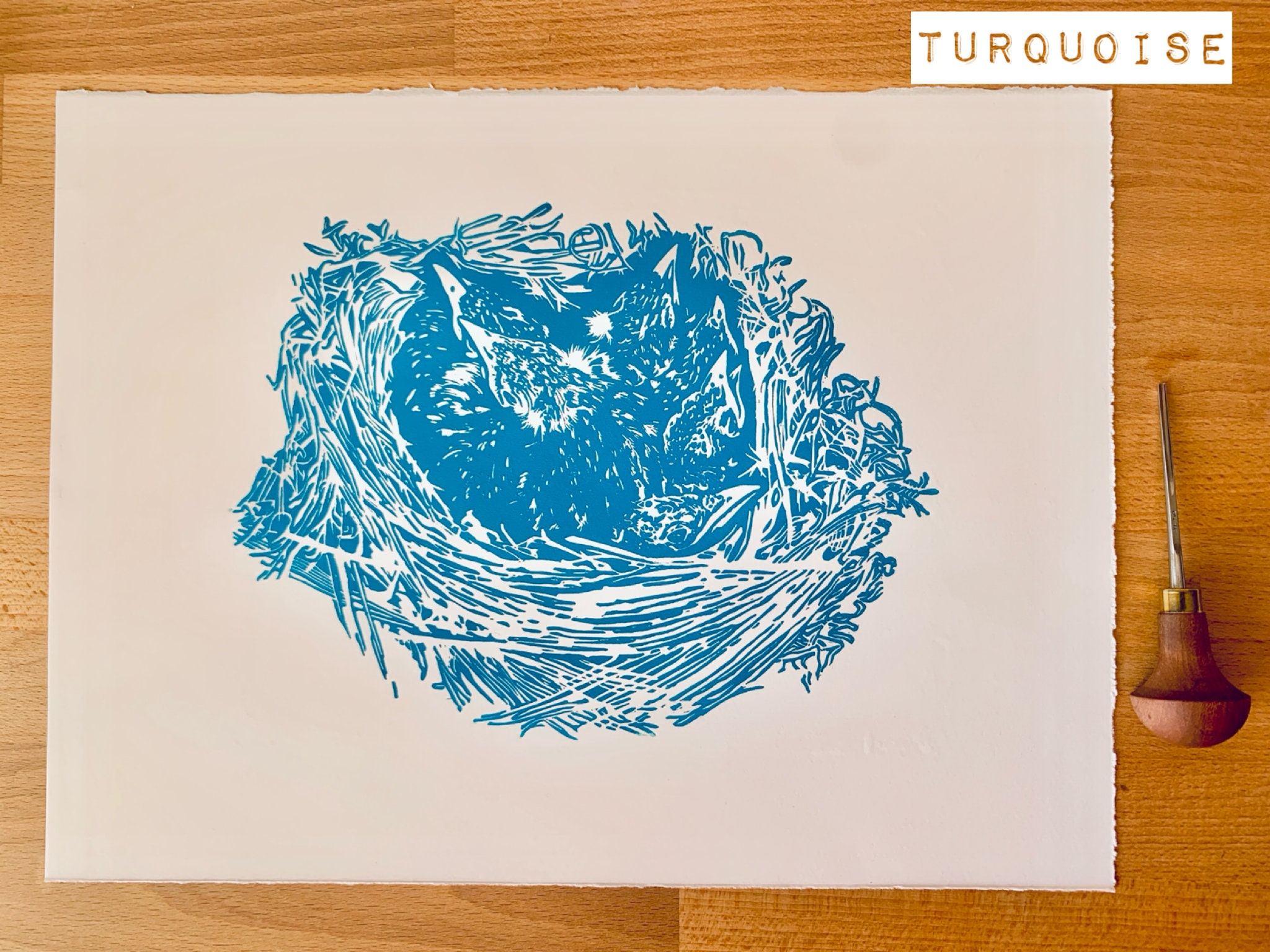 Springtime Hatchlings Original Linocut Print, Limited Edition, Handmade ...