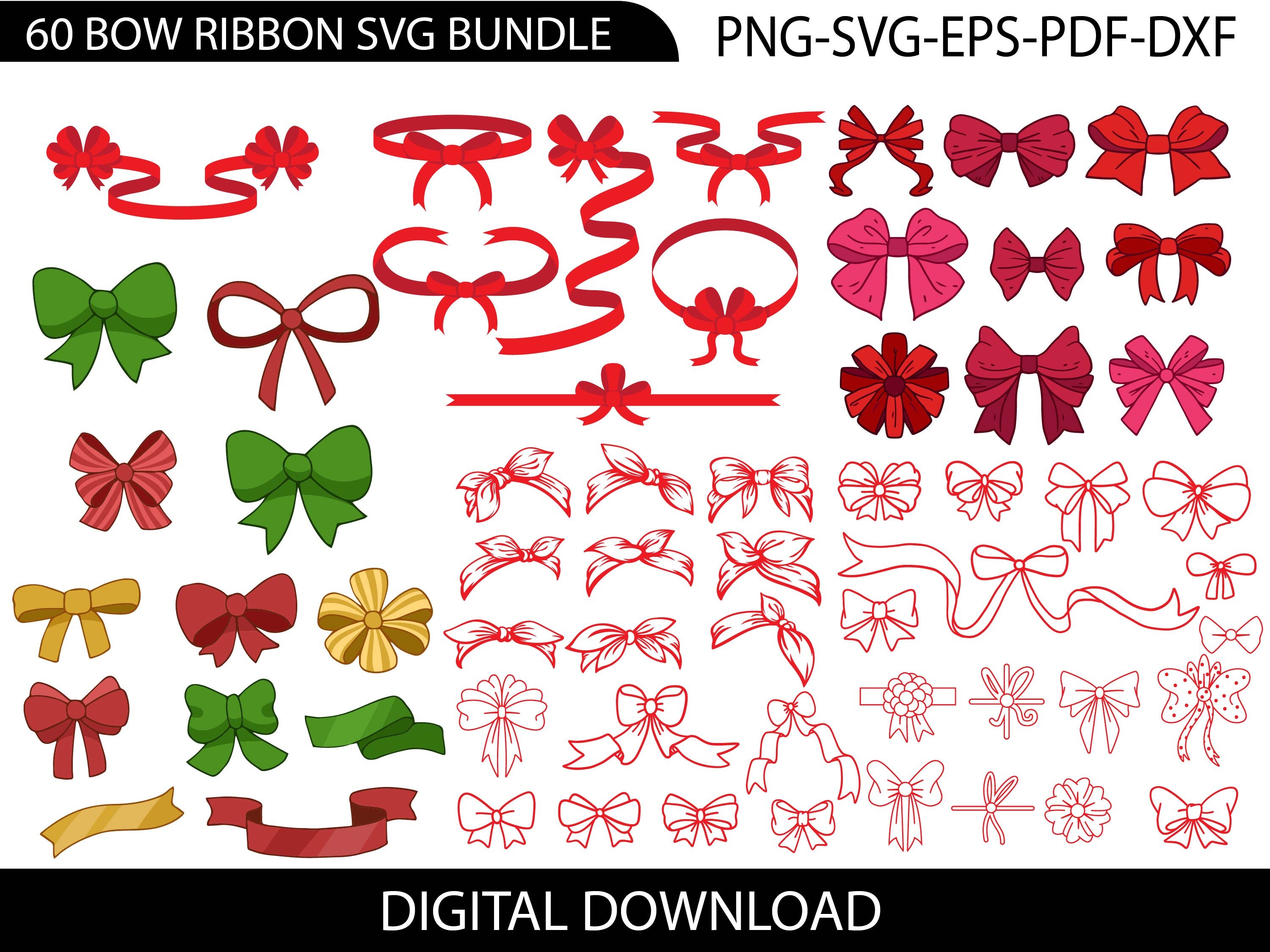 Ribbon Bow SVG Bundle, Ribbon SVG, Bow Svg, Hair Bow Svg, Bow Tie SVG ...