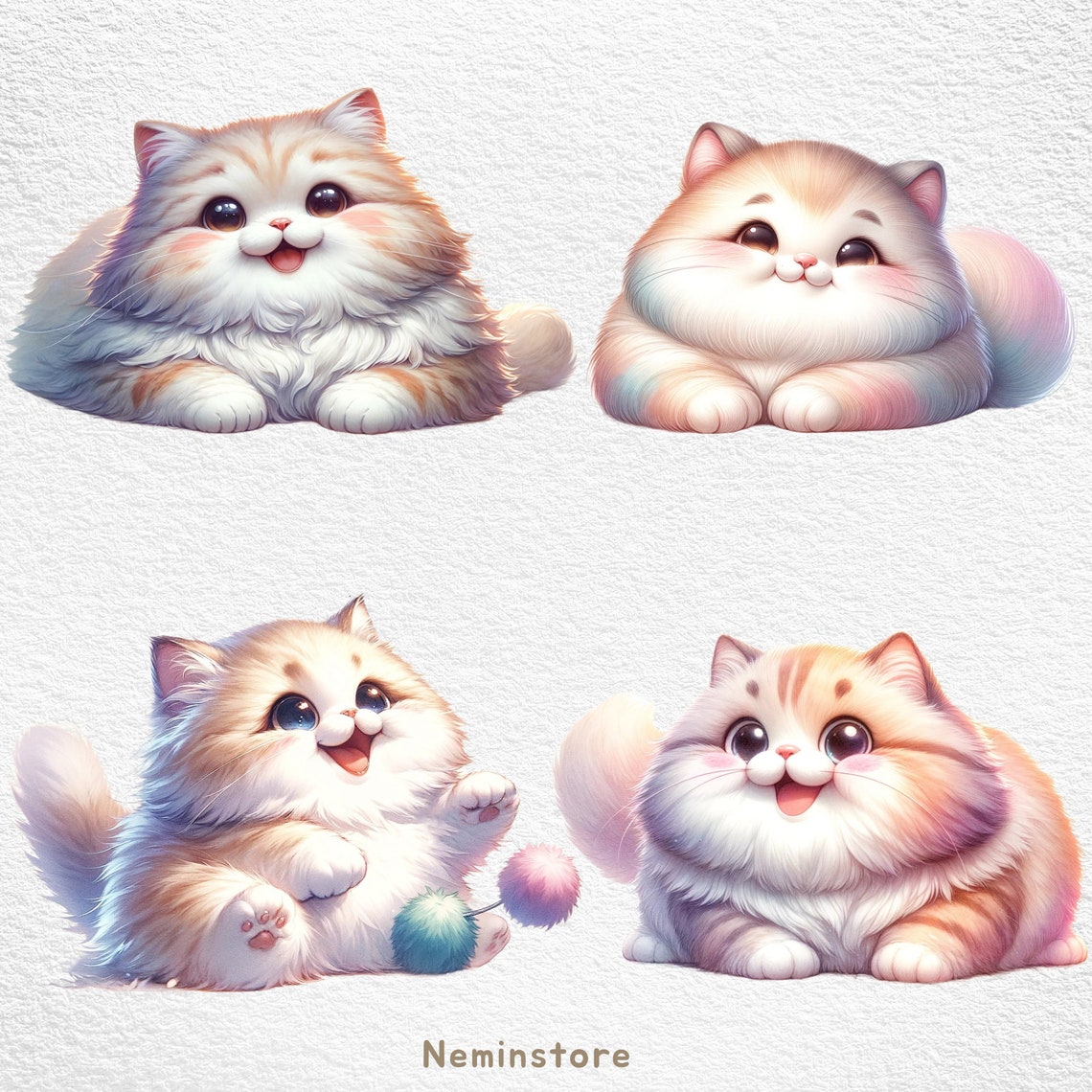 Chubby Cat Digital PNG Clipart 300 DPI Watercolor Style Cat Clipart ...