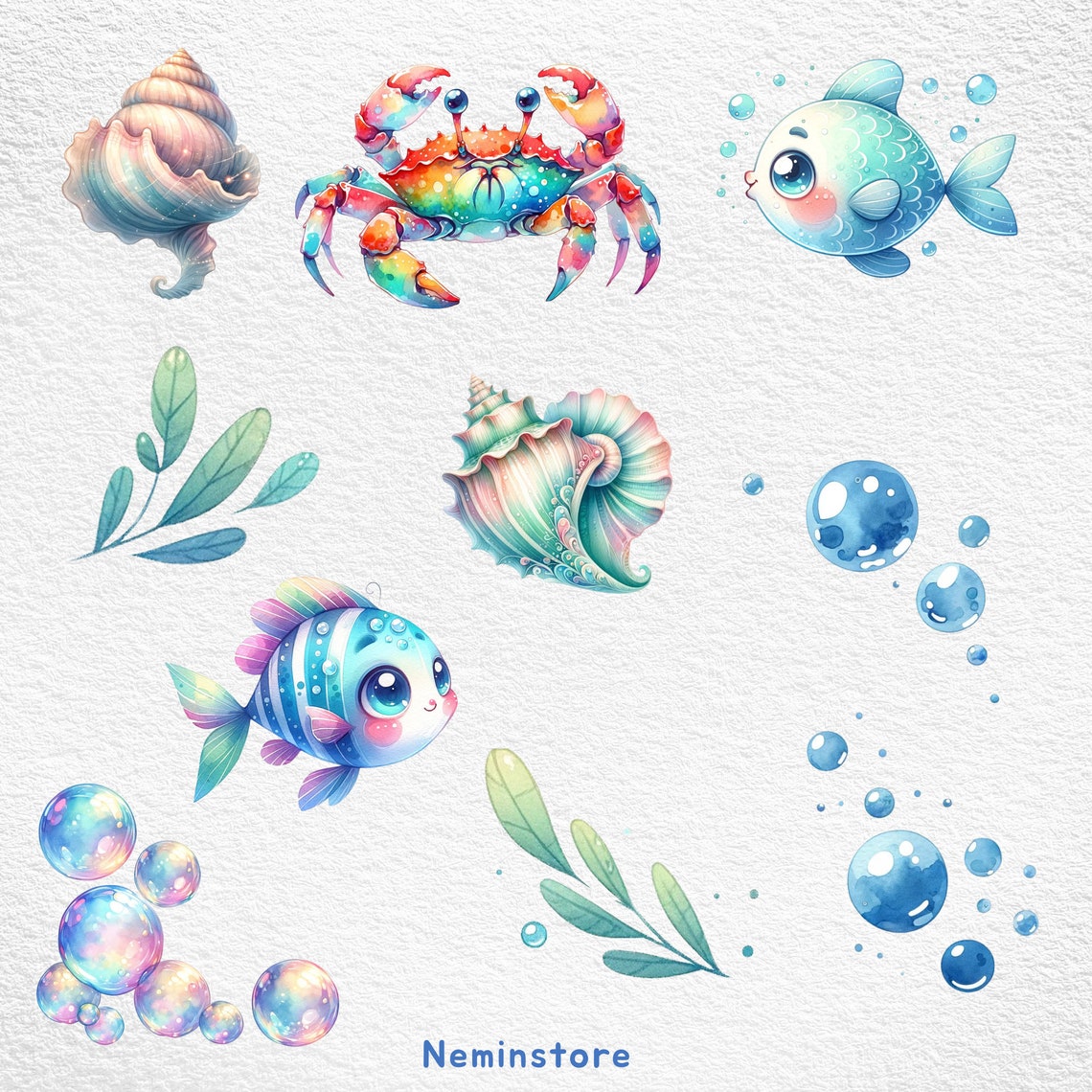 Whimsical Mermaid Undersea Clipart Fish Crab Shell Oyster Starfish ...