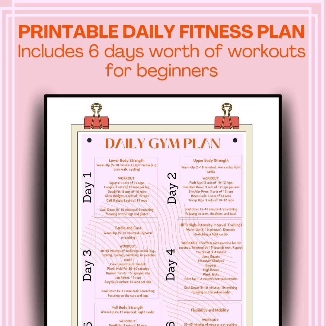 Women's Beginner Fitness Plan Printable - Etsy