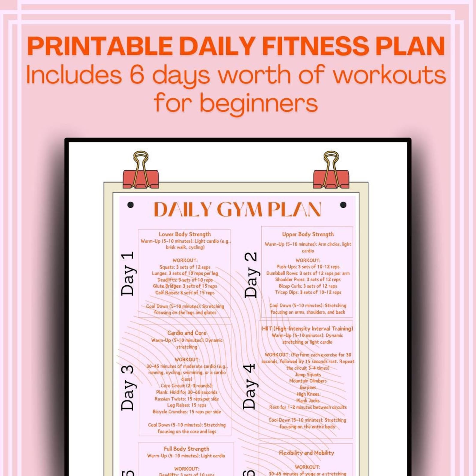 Women's Beginner Fitness Plan Printable - Etsy