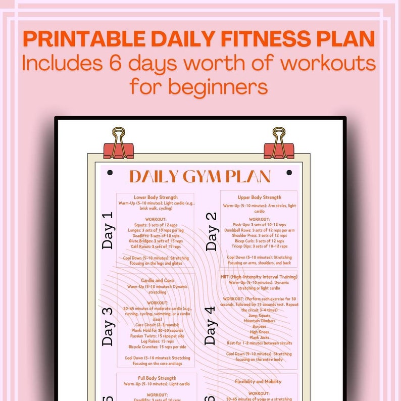 Women's Beginner Fitness Plan Printable - Etsy