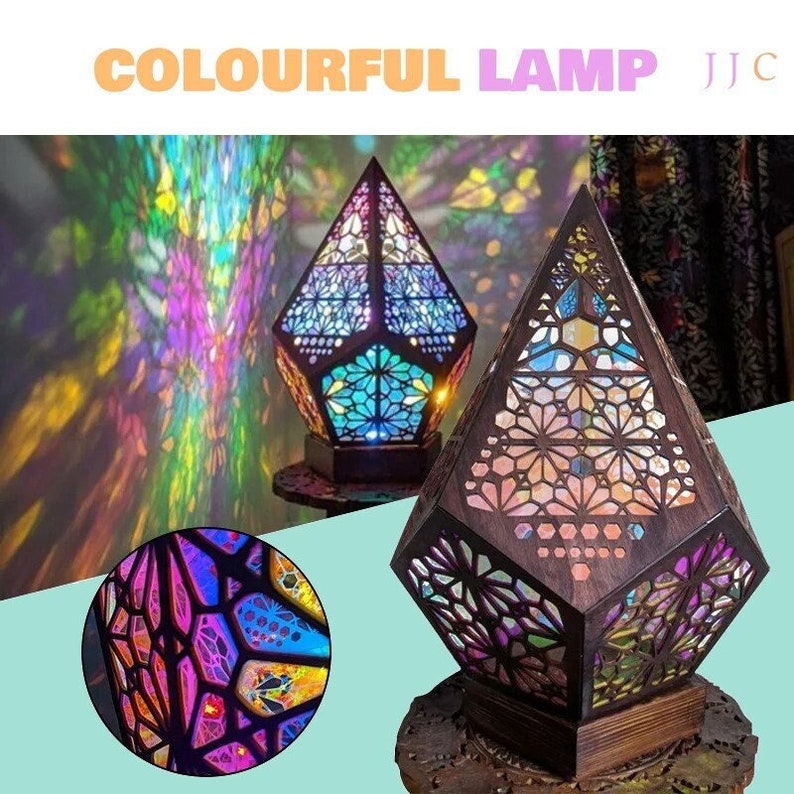 Bohemian Colourful Wooden Floor Projection Lamp Bohemian Colourful ...