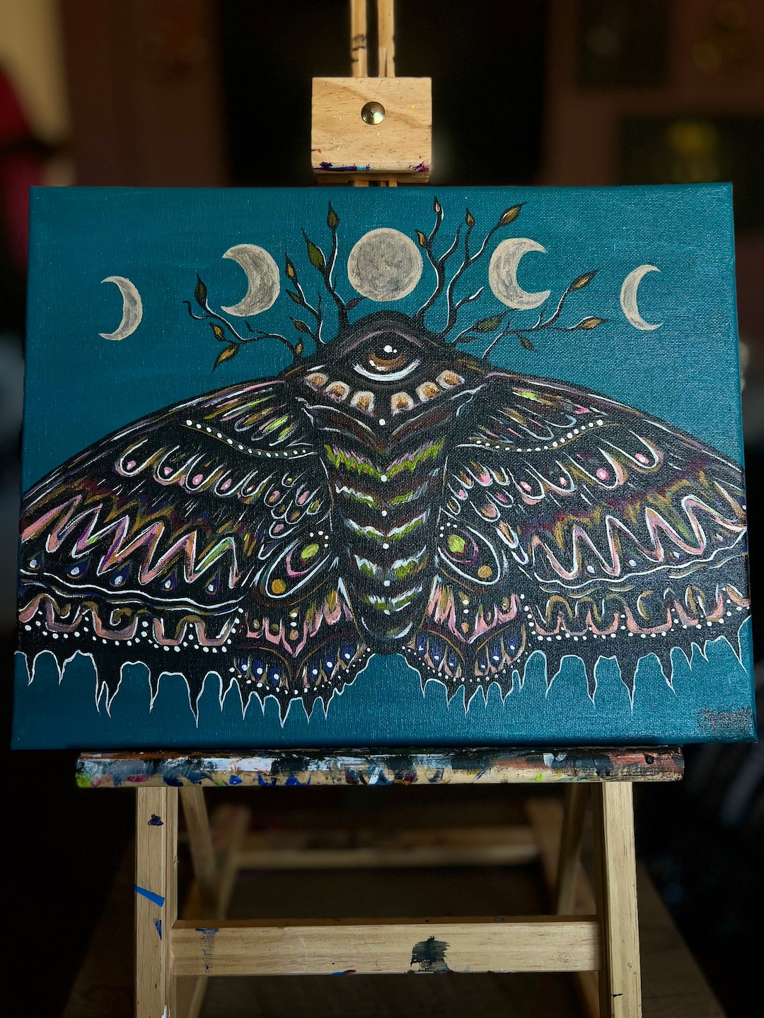 Moth Moon Phase Painting - Etsy