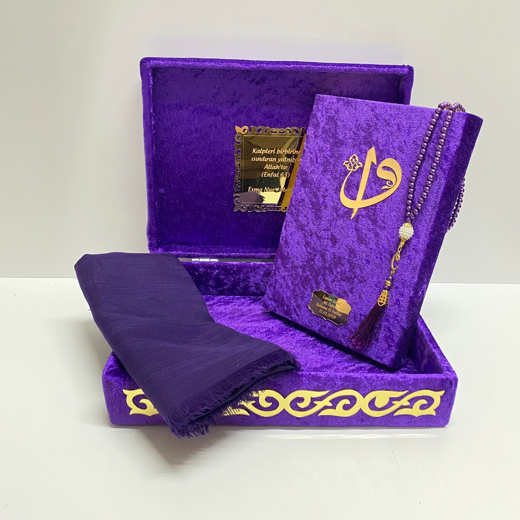 Personalised Pink Quran Set, Custom Quran Box With Name and Pray Tag ...