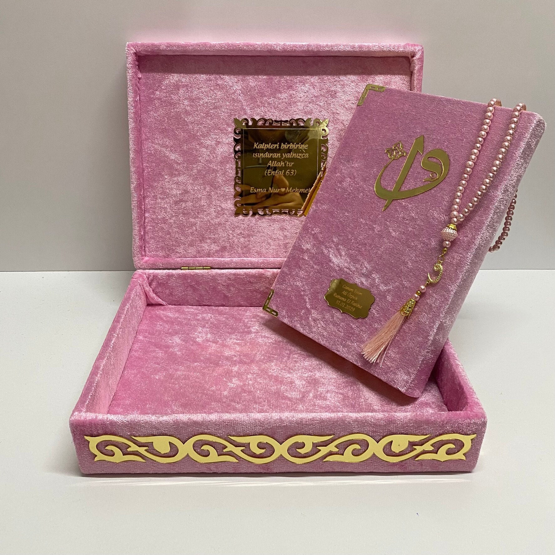 Personalised Pink Quran Set, Custom Quran Box With Name and Pray Tag ...
