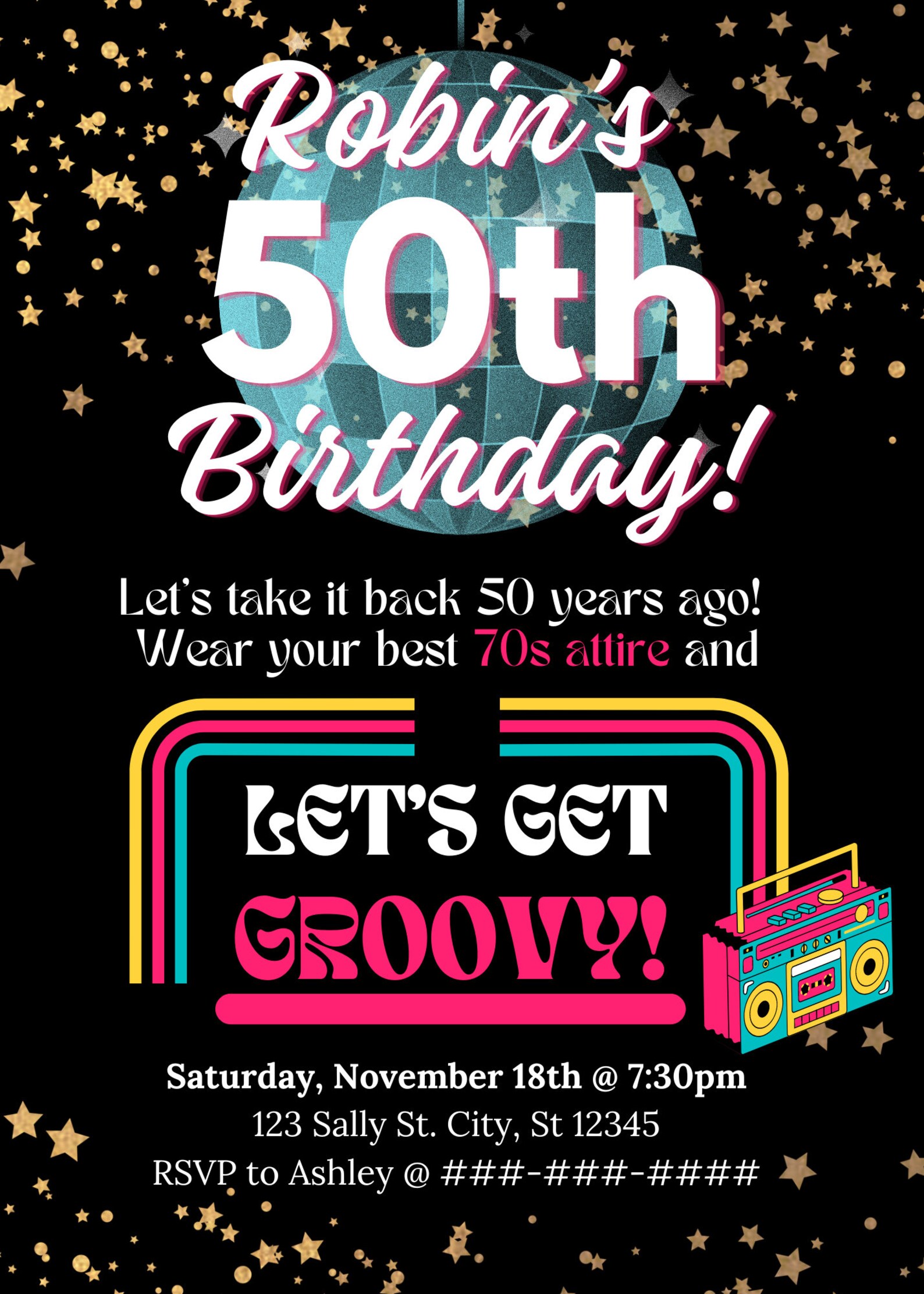70s Theme Birthday Party Invitation, Back to the 70s, Groovy Party ...