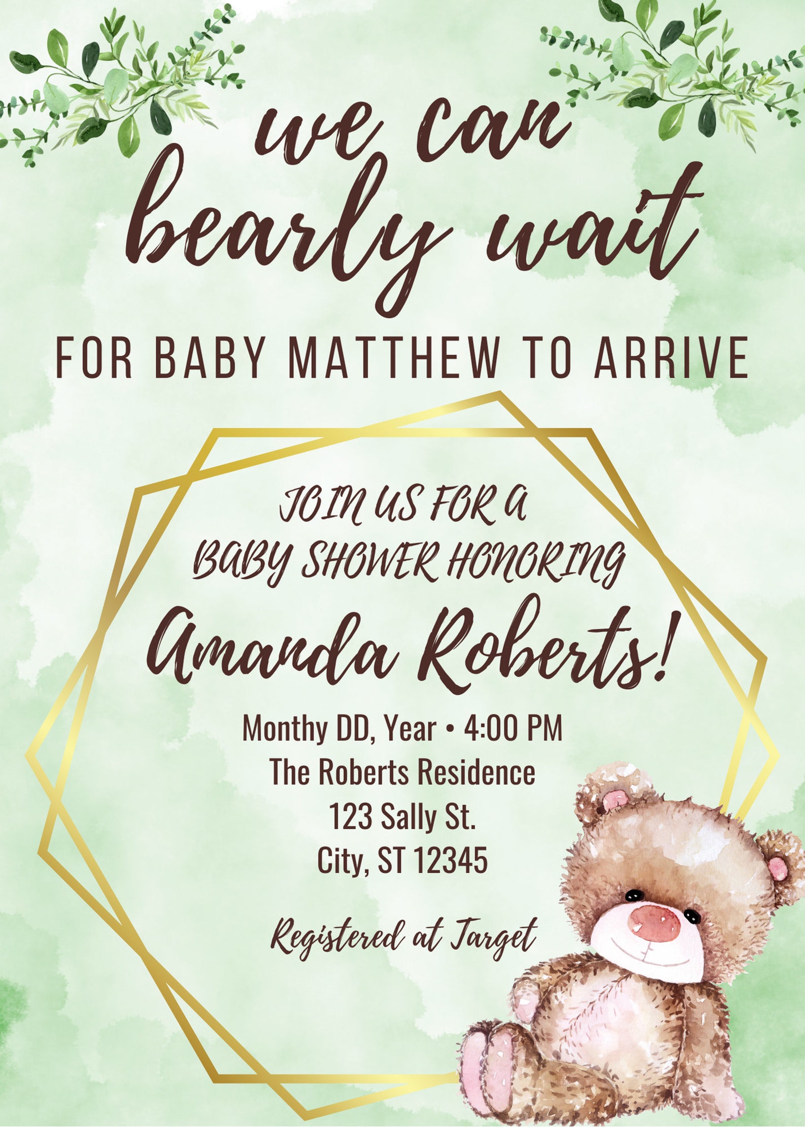 We Can Bearly Wait Baby Shower Invitation, Bear Baby Shower Invite, We ...