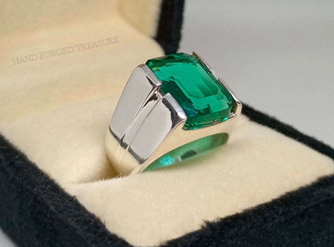 13 Carat Rare Emerald Sterling Silver 925 Handmade Ring Beautiful Rich ...