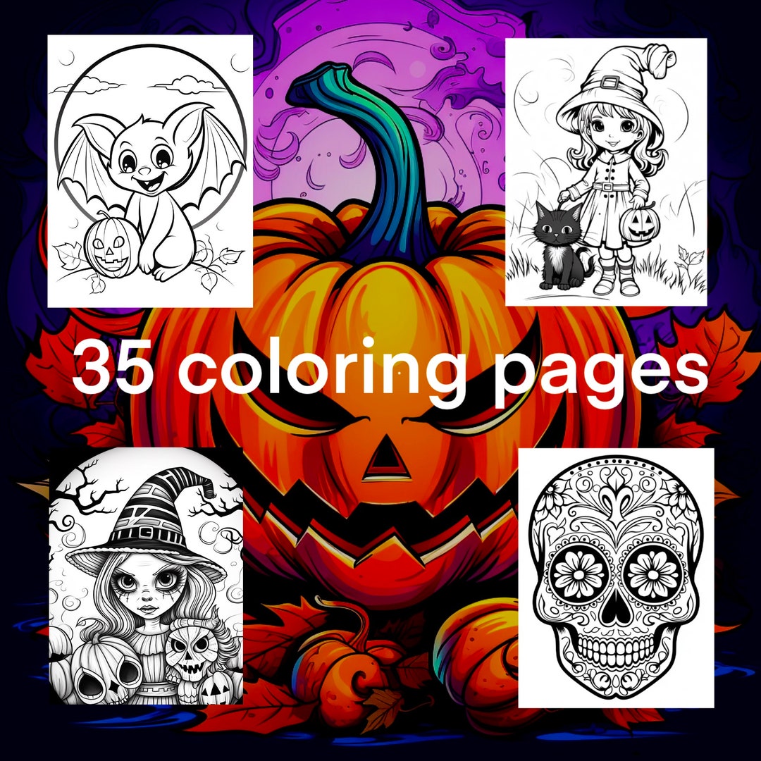 35 Coloring Pages, Halloween Colouring Draw Book for Kids - Etsy