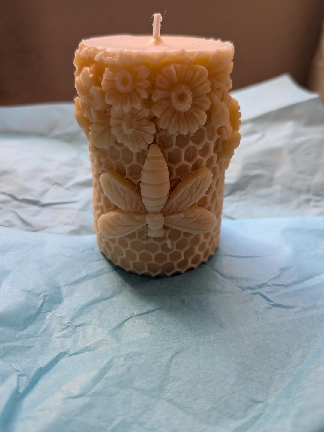 Floral/honeycomb Design Beeswax and Soy Wax Pillar Candles - Etsy