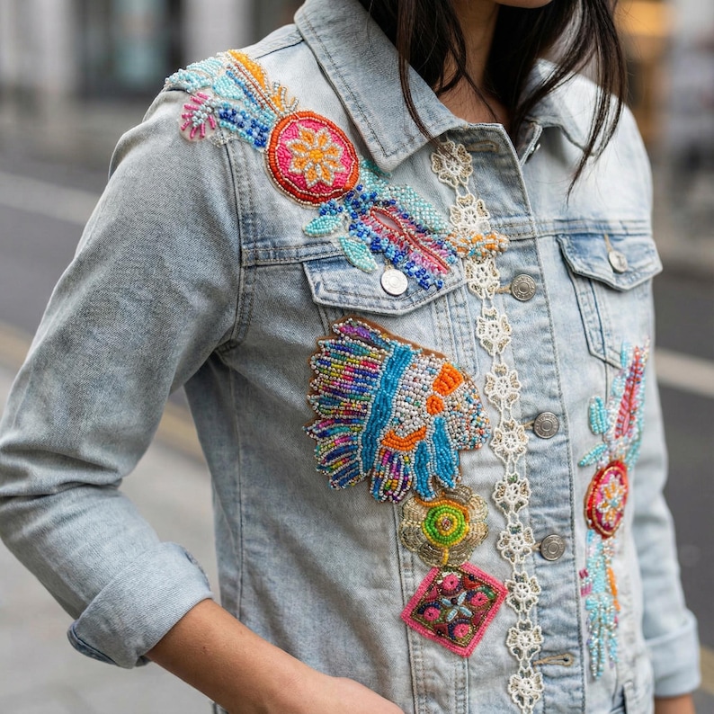 Beaded Jacket Women. Embelished Jean Jacket With Miyuki Beads & Native ...