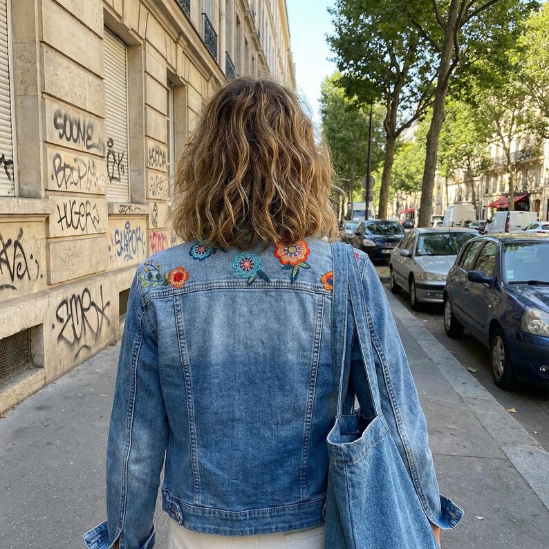 Denim Jacket for Women With Embroidered Flowers, Boho Denim Jacket for ...